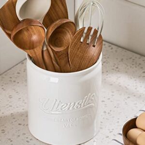 Getstar Utensil Holder for Kitchen Counter (7.2” x 6.2”) , Large Kitchen Utensil Holder with Protective & Non-Slip Cork Mat, Ceramic Cooking Utensil Holder (White)