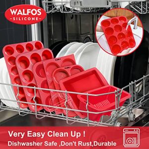 Walfos Silicone Muffin Pan Set - 12 Cups Regular Silicone Cupcake Pan, Non-stick and BPA Free, Great for Making Muffin Cakes, Tart, Fat Bombs - Dishwasher Safe, 2-Piece