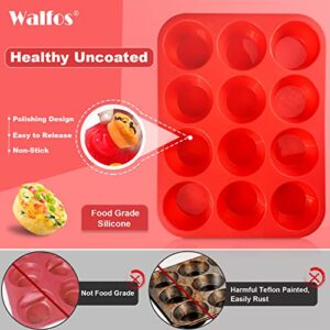 Walfos Silicone Muffin Pan Set - 12 Cups Regular Silicone Cupcake Pan, Non-stick and BPA Free, Great for Making Muffin Cakes, Tart, Fat Bombs - Dishwasher Safe, 2-Piece