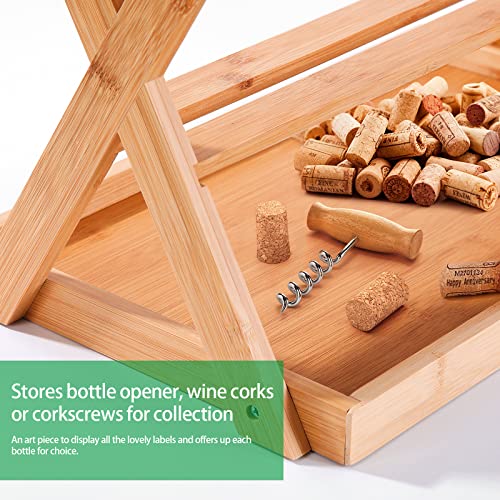 Ollieroo Countertop Wine Rack with Glass Holder, Freestanding Tabletop Small Wine Rack with Cork Tray, Hold 5 Wine Bottles 10 Glasses, Bamboo Wobble-Free Bottle Holder for Kitchen Bar Counter Cabinets