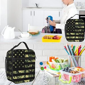 PrelerDIY Camouflage American Flag Lunch Box - Camo Insulated Lunch Bags for Women/Men/Girls/Boys Detachable Handle Lunchbox Meal Tote Bag