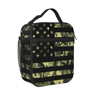 PrelerDIY Camouflage American Flag Lunch Box - Camo Insulated Lunch Bags for Women/Men/Girls/Boys Detachable Handle Lunchbox Meal Tote Bag