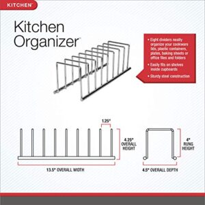 Spectrum Diversified Euro Kitchen Lid Organizer for Plates, Cutting Boards, Bakeware, Cooling Racks, Pots & Pans, Serving Trays, and Reusable Containers, Gold