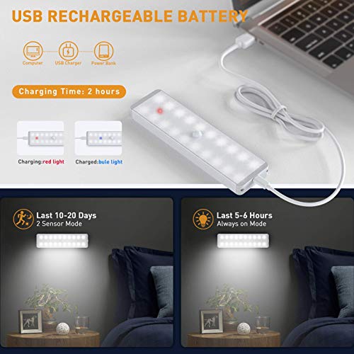 LED Closet Light, Newest 20LEDs Dimmer USB Rechargeable Motion Sensor Light Under Cabinet Lighting with Remote Control, Wireless Stick-Anywhere Night Safe Light Bar for Wardrobe,Kitchen-5 Pcs