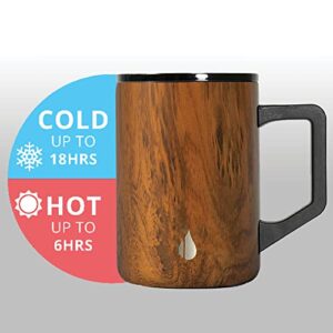 Elemental Summit Coffee Mug with Lid & Handle, Insulated Camp Mug, Triple Wall Stainless Steel Mug with Copper Lining, Hot and Cold Coffee Tumbler up to 6 Hours Hot and 18 Hour Cold, 16oz - Teakwood