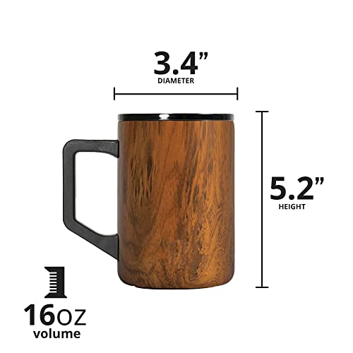 Elemental Summit Coffee Mug with Lid & Handle, Insulated Camp Mug, Triple Wall Stainless Steel Mug with Copper Lining, Hot and Cold Coffee Tumbler up to 6 Hours Hot and 18 Hour Cold, 16oz - Teakwood