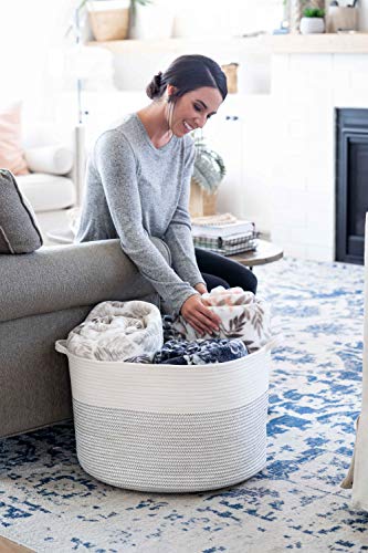 Little Hippo Baskets XXXL Large Cotton Rope Basket 22"x22"x14" Storage Basket, Woven Basket, Large Basket, Blanket Basket Living Room, Toy Basket, Baskets for Organizing, Kids Toy Storage Organizer