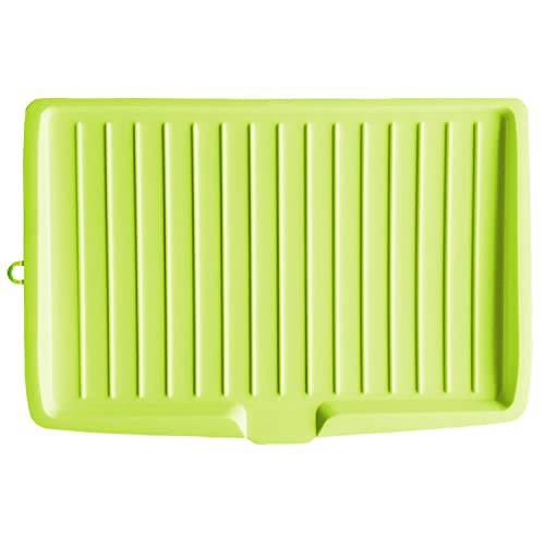 Halyuhn 18 x 13” Kitchen Drain Board with 4 Raised Size, Large Plastic Draining Tray with Side Drop Slope Diversion, Light Green Side Dish Drying Tray, Dish Drainer Drip Rack Tray with Non-Slip Base