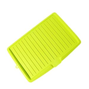 Halyuhn 18 x 13” Kitchen Drain Board with 4 Raised Size, Large Plastic Draining Tray with Side Drop Slope Diversion, Light Green Side Dish Drying Tray, Dish Drainer Drip Rack Tray with Non-Slip Base