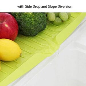 Halyuhn 18 x 13” Kitchen Drain Board with 4 Raised Size, Large Plastic Draining Tray with Side Drop Slope Diversion, Light Green Side Dish Drying Tray, Dish Drainer Drip Rack Tray with Non-Slip Base