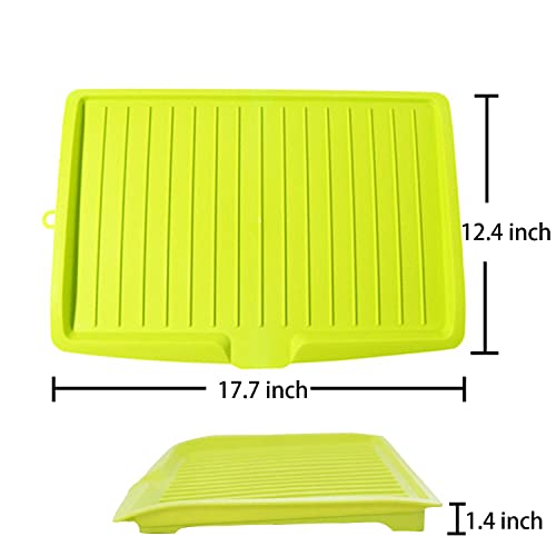 Halyuhn 18 x 13” Kitchen Drain Board with 4 Raised Size, Large Plastic Draining Tray with Side Drop Slope Diversion, Light Green Side Dish Drying Tray, Dish Drainer Drip Rack Tray with Non-Slip Base