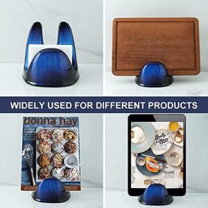 Nihow Pot Lid Holder: Stable Ceramic Pan Lid Holder for Kitchen Counter Decor/Countertop/Stove Top- Heat Resistant & Dishwasher Safe - Elegant Black & Blue (1PC)