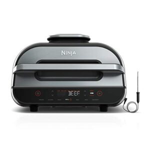 ninja fg551 foodi smart xl 6-in-1 indoor grill with air fry, roast, bake, broil & dehydrate, smart thermometer, black/silver