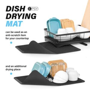 Epsy Large Kitchen 2 Tier Dish Drying Rack and Drainboard Set - Kitchen Sink Organizer and Dish Drainers for Kitchen Counter - Stainless Steel Drying Dish Rack - Black Dish Drainer with Utensil Holder