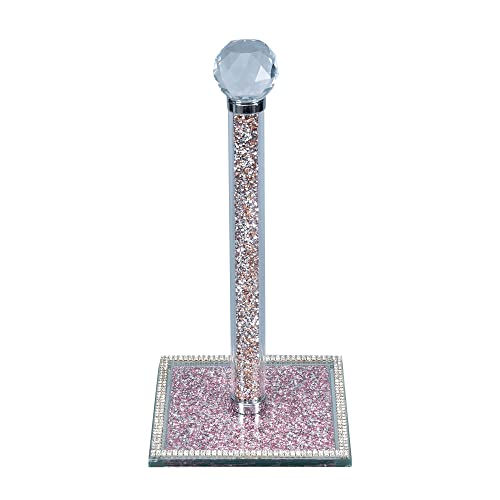 Hochance Pink Crystal Standing Paper Towel Roll Holder Countertop Weighted Rack,Glam Cute Bling Rhinestone Jeweled Diamonds Modern Decoration Christmas Housewarming Gifts for Kitchen Home Bar