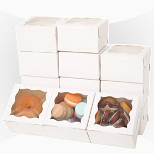 White Bakery Boxes with Window 4x4x2.5 inches Small Size Pastry Boxes Mini Cookie Boxes for Bakerys Thick & Sturdy （100 Packs）