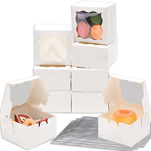 White Bakery Boxes with Window 4x4x2.5 inches Small Size Pastry Boxes Mini Cookie Boxes for Bakerys Thick & Sturdy （100 Packs）