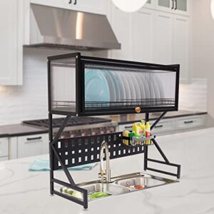 Dish Drying Rack Over The Sink Shelf 2 Tier Large Dish Rack Over Sink Metal Kitchen Storage Shelf Counter Organization (Black, 33.5x13.6x32.2 Inch)