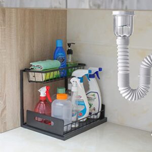 mr rabbi under sink organizer and storage, 2-tier pull out cabinet organizer, multi-use sliding shelf under cabinet storage for kitchen bathroom countertop organizer