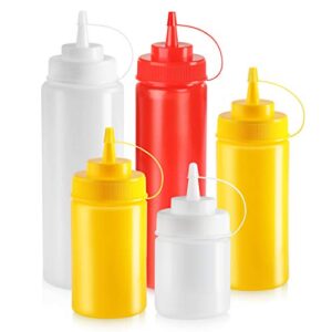 New Star Foodservice 26238 Squeeze Bottles, Plastic, Wide Mouth, 24 oz, Clear, Pack of 6