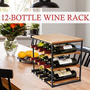 Wine Rack Countertop Tabletop Wine Holder - Rustic Wine Stand 12 Bottle Freestanding Storage Display Wine Cabinet