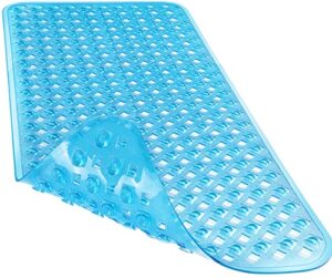 yimobra original bathtub mat non slip, bath mats for tub, shower mat with drain holes suction cups, machine washable, bpa, latex,phthalate free, 34.5 x 15.5 inches, clean blue