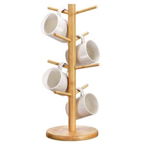 lorbro coffee mug tree with 8 hooks, mug tree stand, bamboo coffee cup holder, countertop mug tree, mug stand kitchen organizer, cafe accessories decor & kitchen organizer storage stand