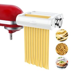 antree pasta maker attachment 3 in 1 set for kitchenaid stand mixers included pasta sheet roller, spaghetti cutter, fettuccine cutter maker accessories and cleaning brush