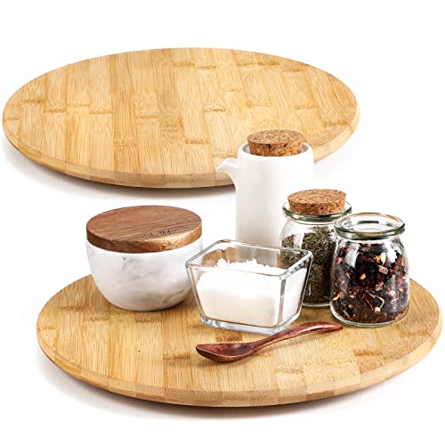 10 Inch Bamboo Wood Lazy Susan Organizers - Non-Skid Turntable Rack for Table, Pantry Organization and Storage, Kitchen, Cabinets, Closets, Spice Rack - Large Base, Anti-Rollover - 2 Pack