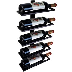 Farmhouse Vertical Wall Mounted Wine Rack, Industrial Metal Wine Holder Rack, Hanging Display Shelf for 5 Wine Bottles, Modern Black Wall Mount Wine Holder for Home Kitchen Living Room Cafe Bar Decor