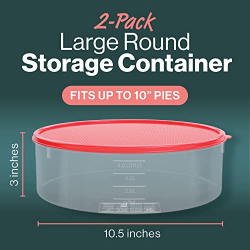 2 Pack Pie Carrier Cake Storage Container with Lid | 10.5" Large Round Plastic Cupcake Cheesecake Muffin Flan Cookie Tortilla Holder Storage Containers Airtight | Pie Keeper Transport Container