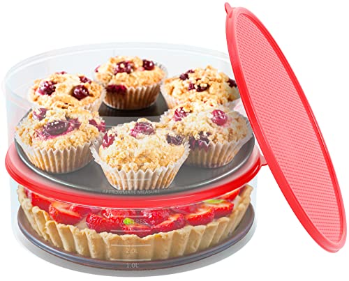 2 Pack Pie Carrier Cake Storage Container with Lid | 10.5" Large Round Plastic Cupcake Cheesecake Muffin Flan Cookie Tortilla Holder Storage Containers Airtight | Pie Keeper Transport Container