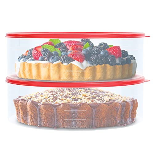 2 Pack Pie Carrier Cake Storage Container with Lid | 10.5" Large Round Plastic Cupcake Cheesecake Muffin Flan Cookie Tortilla Holder Storage Containers Airtight | Pie Keeper Transport Container