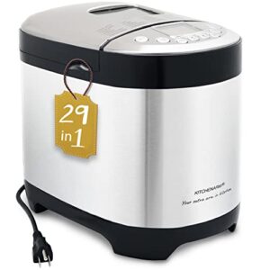 kitchenarm 29-in-1 smart bread machine with gluten free setting 2lb 1.5lb 1lb bread maker machine with homemade cycle – stainless steel breadmaker with recipes whole wheat bread making machine