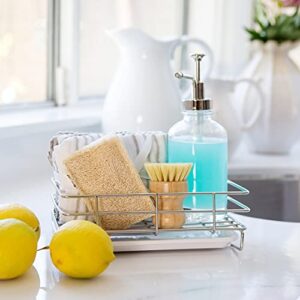 HandyHomeConcepts Kitchen Sink Caddy Sponge Holder For Kitchen Sink Organizer Large Caddy Silver 9.5x6.1x3.5 inch with removable melamine drain tray (not incl. Soap, Brush, Sponge, Towel)