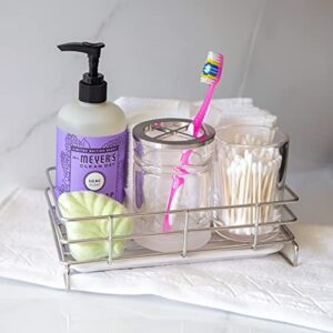 HandyHomeConcepts Kitchen Sink Caddy Sponge Holder For Kitchen Sink Organizer Large Caddy Silver 9.5x6.1x3.5 inch with removable melamine drain tray (not incl. Soap, Brush, Sponge, Towel)