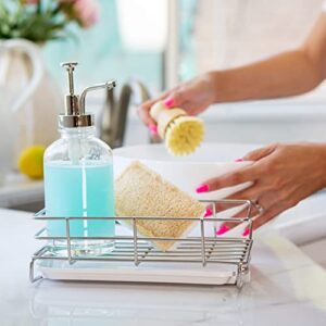 HandyHomeConcepts Kitchen Sink Caddy Sponge Holder For Kitchen Sink Organizer Large Caddy Silver 9.5x6.1x3.5 inch with removable melamine drain tray (not incl. Soap, Brush, Sponge, Towel)