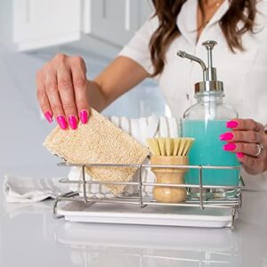 HandyHomeConcepts Kitchen Sink Caddy Sponge Holder For Kitchen Sink Organizer Large Caddy Silver 9.5x6.1x3.5 inch with removable melamine drain tray (not incl. Soap, Brush, Sponge, Towel)