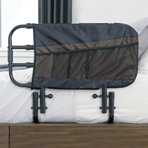 stander ez adjust bed rail, adjustable senior bed rail and bed assist grab bar for elderly adults with organizer pouch