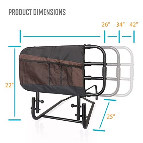 Stander EZ Adjust Bed Rail, Adjustable Senior Bed Rail and Bed Assist Grab Bar for Elderly Adults with Organizer Pouch