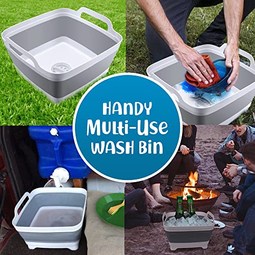 Home Spirit Collapsible Sink, Portable Dish Pan, Wash Basin Tub for Dish, Fruits, Vegetables, Textiles, Cloths, Beverages, Integrated Handle, Plug and Strainer, 9L Capacity