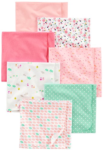 Simple Joys Baby Girl's 7 pack flannel receiving blankets Accessory, Pink/White, One Size