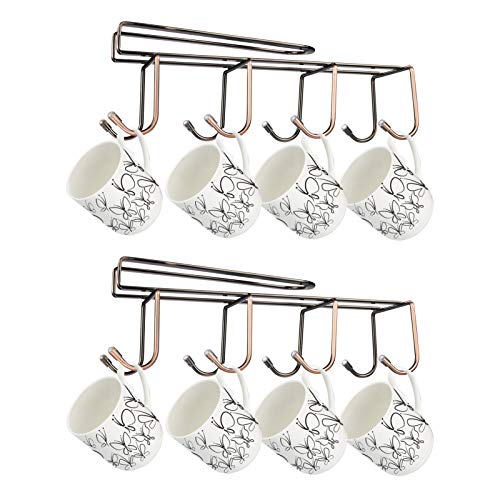 2Pcs Coffee Mug Holder, MODOWEY Durable Under Cabinet Cup Coffee Mug Holder for Kitchen, 8 Hooks Cup Rack Under Shelf - Fit for The Cabinet 1" or Less