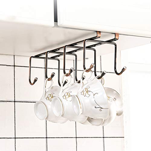 2Pcs Coffee Mug Holder, MODOWEY Durable Under Cabinet Cup Coffee Mug Holder for Kitchen, 8 Hooks Cup Rack Under Shelf - Fit for The Cabinet 1" or Less