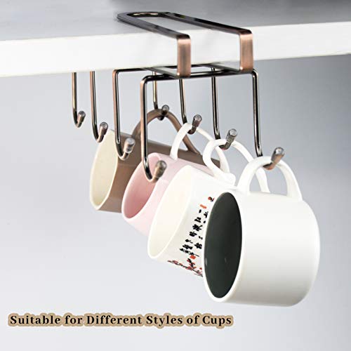 2Pcs Coffee Mug Holder, MODOWEY Durable Under Cabinet Cup Coffee Mug Holder for Kitchen, 8 Hooks Cup Rack Under Shelf - Fit for The Cabinet 1" or Less