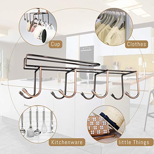 2Pcs Coffee Mug Holder, MODOWEY Durable Under Cabinet Cup Coffee Mug Holder for Kitchen, 8 Hooks Cup Rack Under Shelf - Fit for The Cabinet 1" or Less