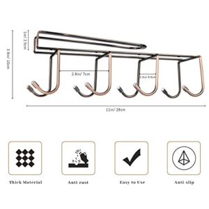 2Pcs Coffee Mug Holder, MODOWEY Durable Under Cabinet Cup Coffee Mug Holder for Kitchen, 8 Hooks Cup Rack Under Shelf - Fit for The Cabinet 1" or Less