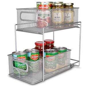 artestia under sink organizers and storage pull out drawers 2 tiers mesh sliding bathroom cabinet organizers baskets multipurpose storage shelf for bathroom kitchen, silver