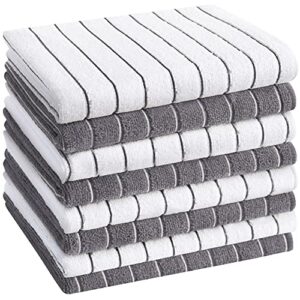 hyer kitchen microfiber kitchen towels, stripe designed, super soft and absorbent dish towels, pack of 8, 18 x 26 inch, gray and white