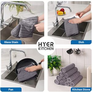 HYER KITCHEN Microfiber Kitchen Towels, Stripe Designed, Super Soft and Absorbent Dish Towels, Pack of 8, 18 x 26 Inch, Gray and White